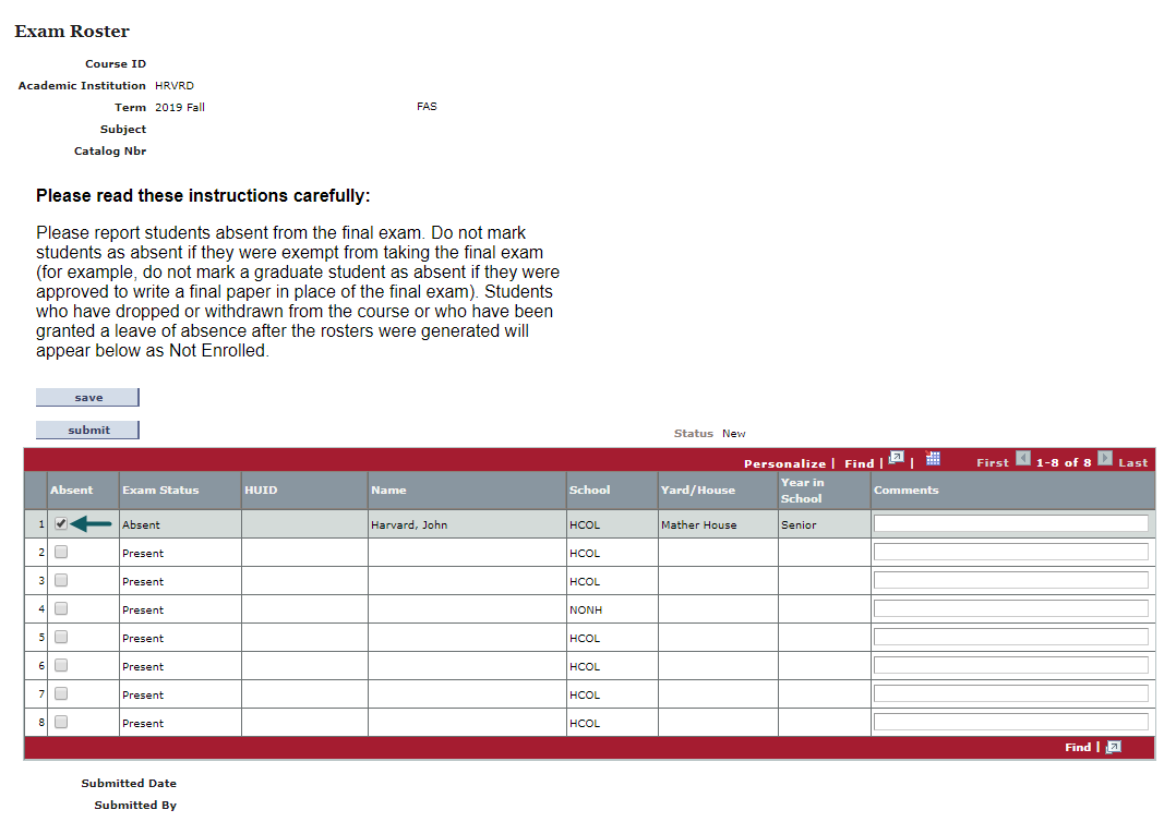Submitting Student Absences Using the Exam Roster in my.harvard (FAS ...
