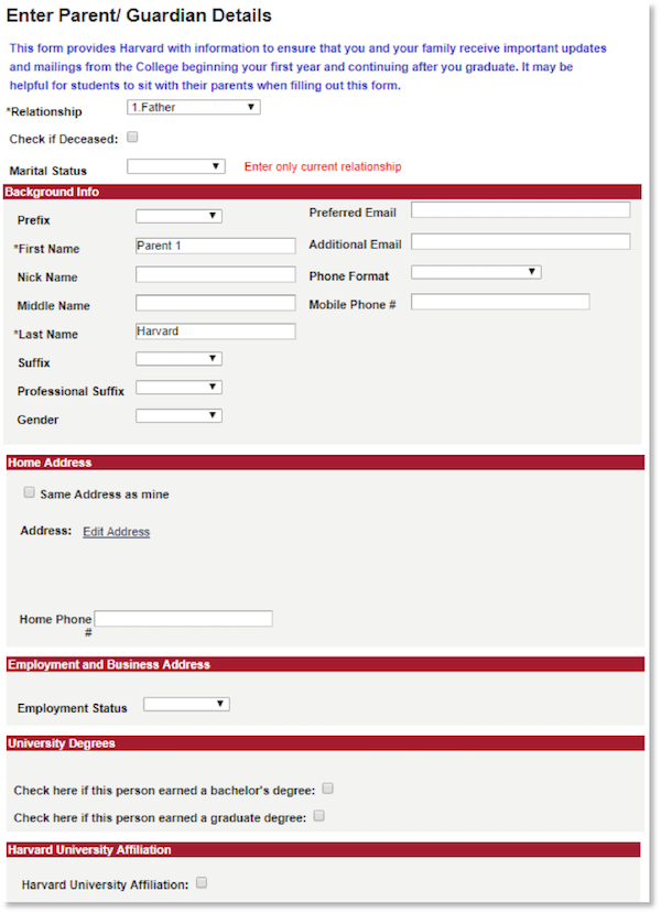 Completing/Updating Family Information Form in my.harvard (Harvard ...